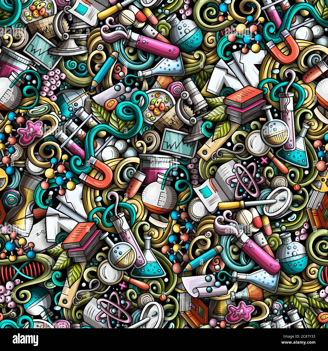 Science hand drawn doodles seamless pattern Stock Vector Image & Art ...