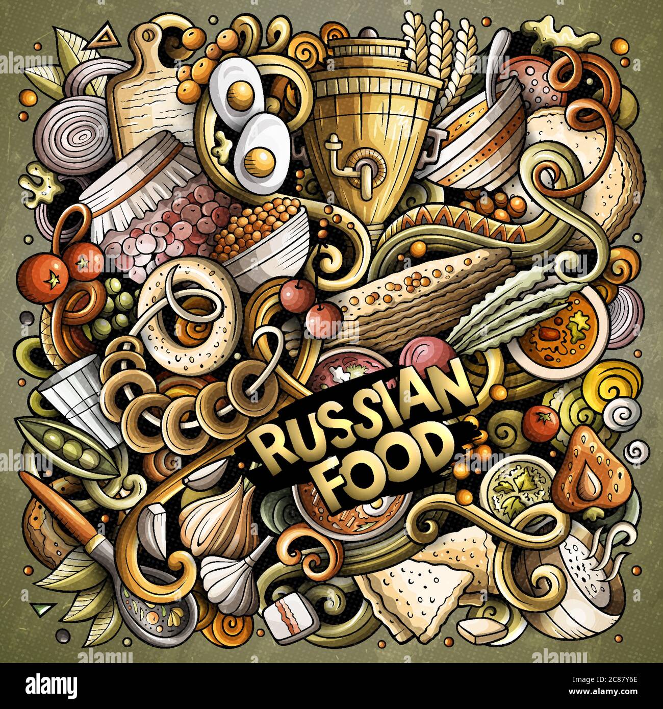 Russian food hand drawn vector doodles illustration. Russia cuisine ...