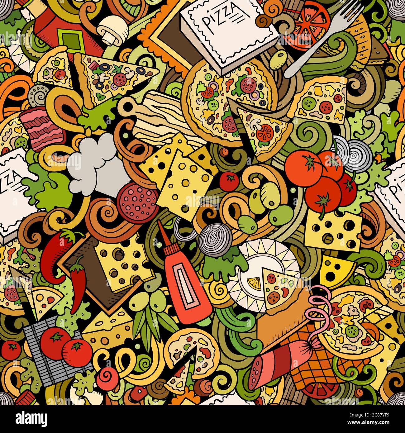 Cartoon cute doodles hand drawn Pizza seamless pattern Stock Vector ...