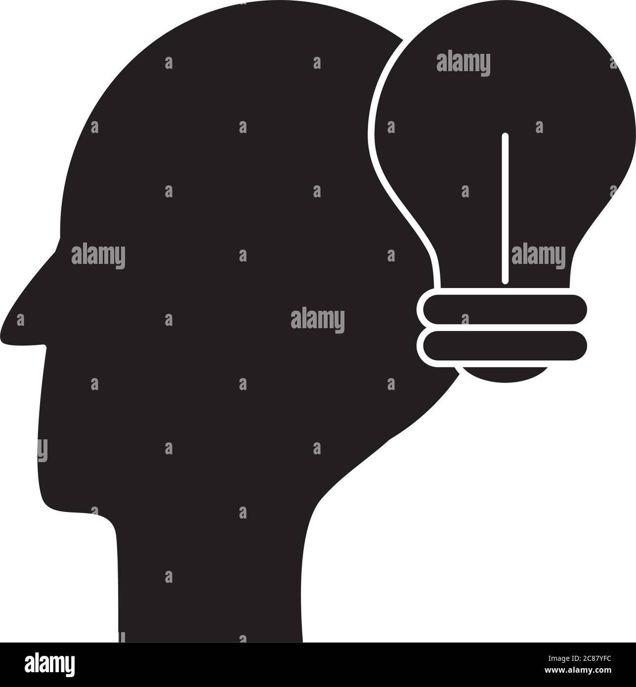 head with bulb light icon over white background, silhouette style ...
