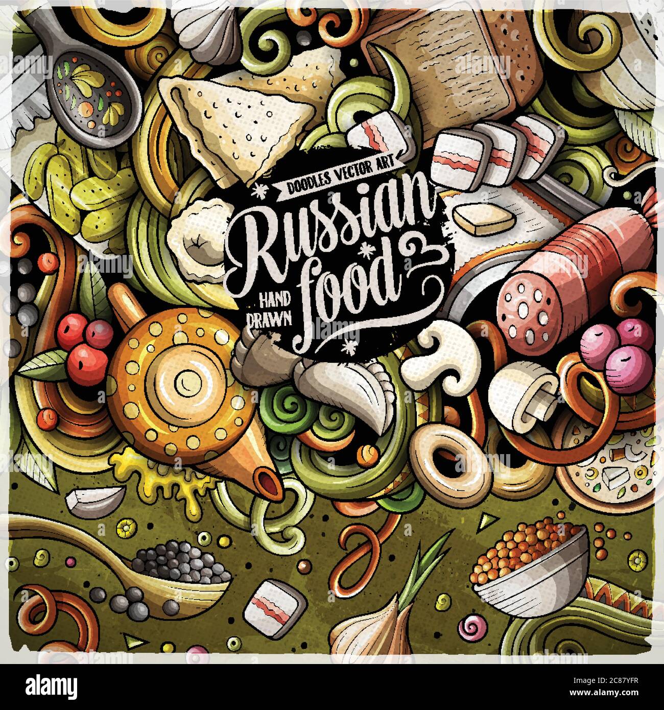 Cartoon vector doodles Russian food frame Stock Vector Image & Art - Alamy