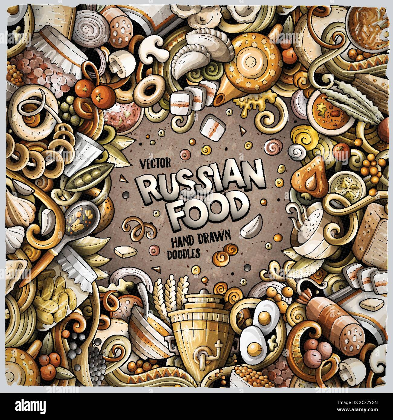 Cartoon vector doodles Russian food frame Stock Vector Image & Art - Alamy
