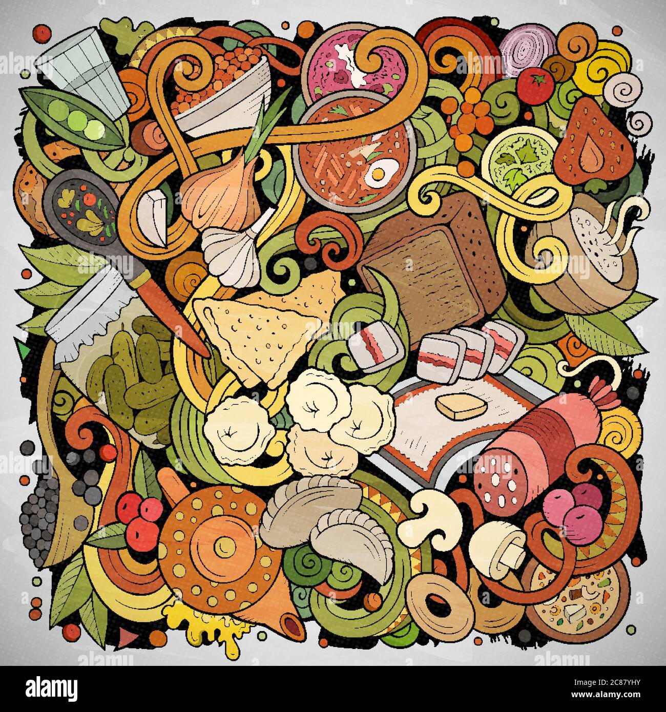 Russian food hand drawn vector doodles illustration. Russia cuisine ...