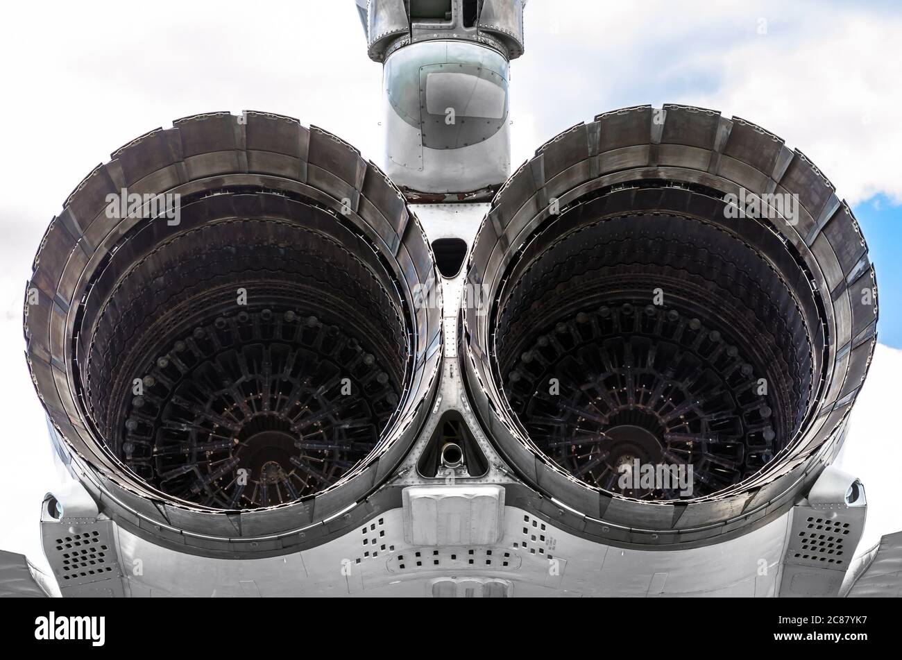 Huge turbines of the aircraft engine of a military fighter Stock Photo ...
