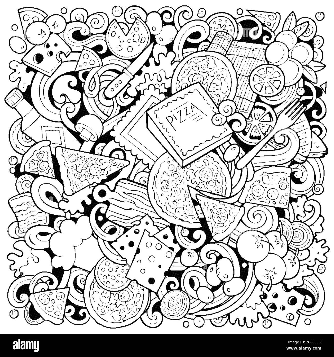 Cartoon vector doodles Pizza illustration Stock Vector Image & Art - Alamy