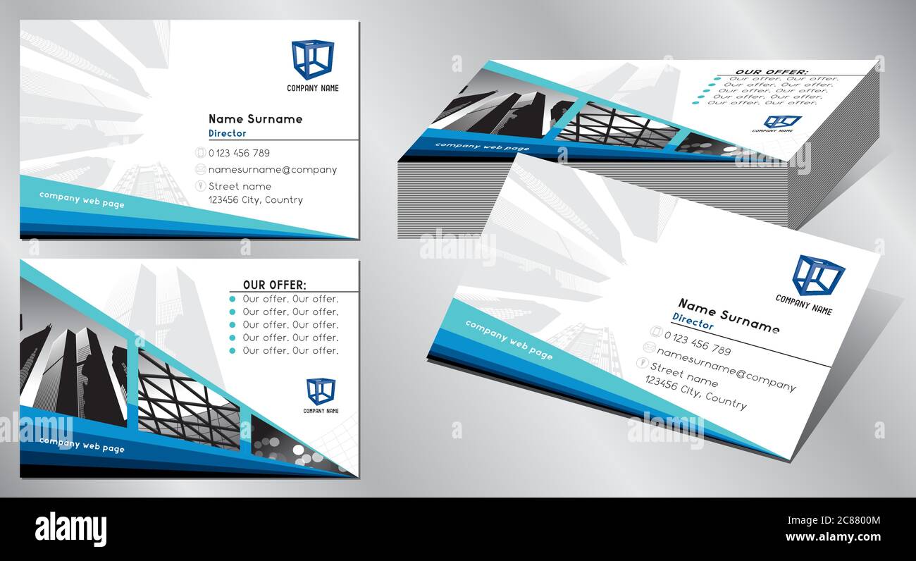 Business card template (85x55 mm) - modern office buildings ...