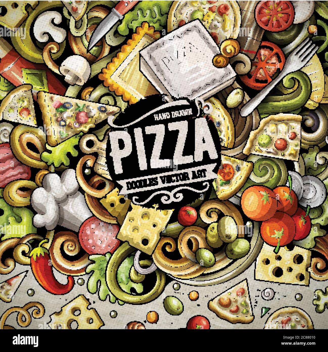 Cartoon vector doodles Pizza frame Stock Vector Image & Art - Alamy