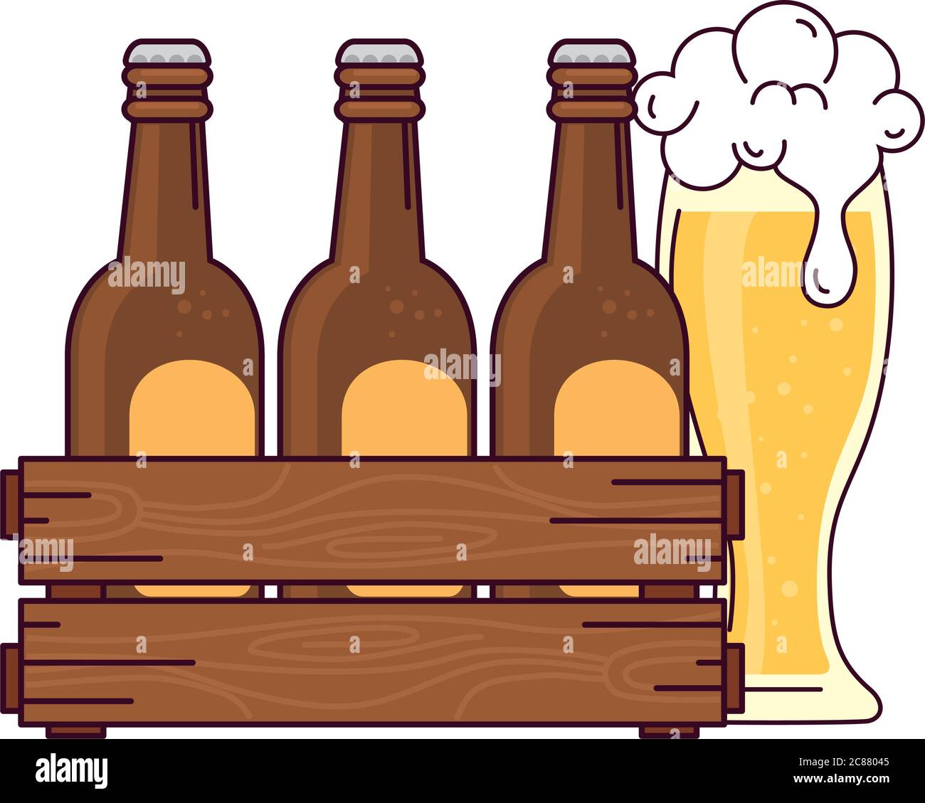 beers set in the wooden box with glass beer, on white background Stock ...