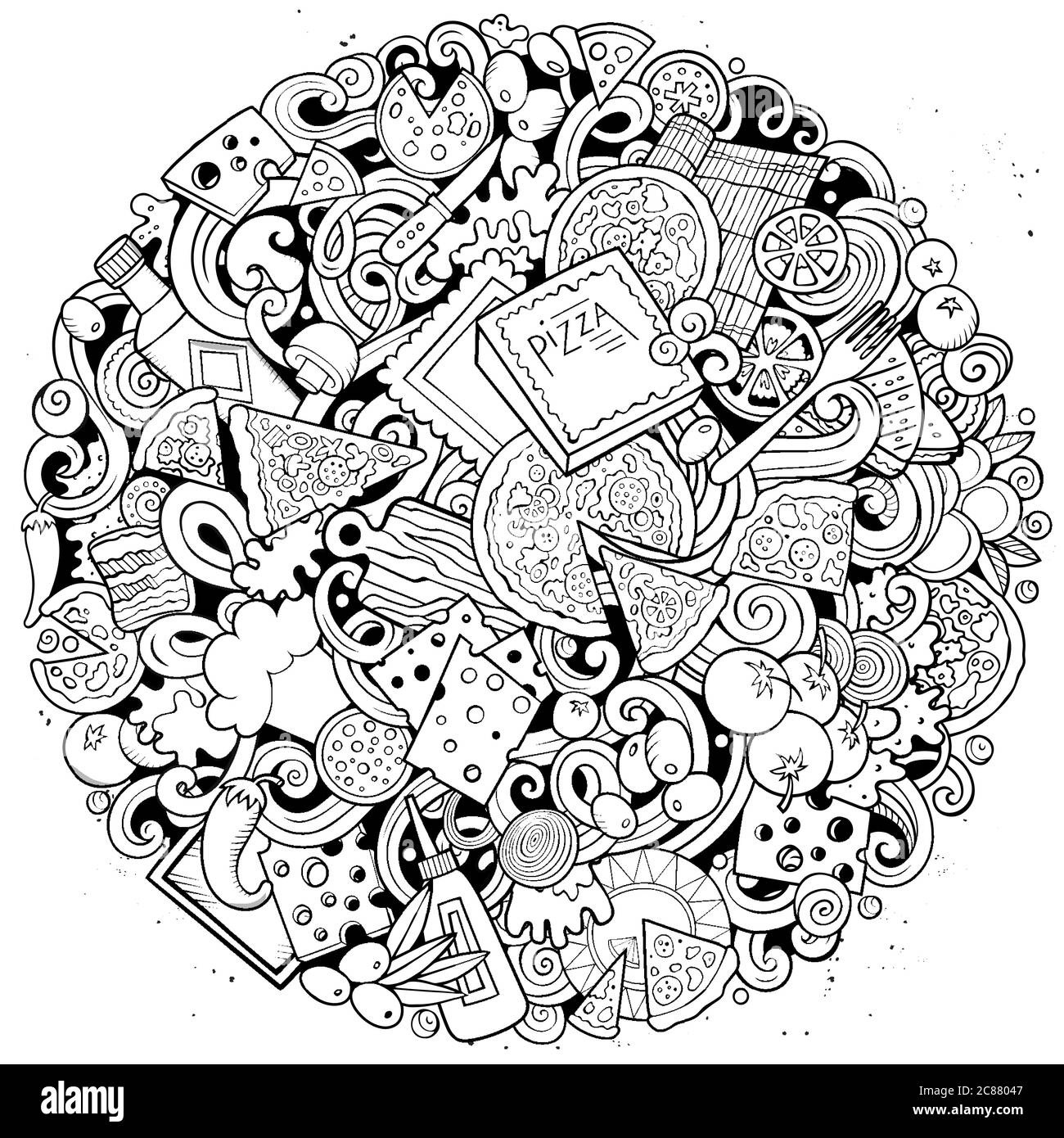 Cartoon vector doodles Pizza illustration Stock Vector Image & Art - Alamy