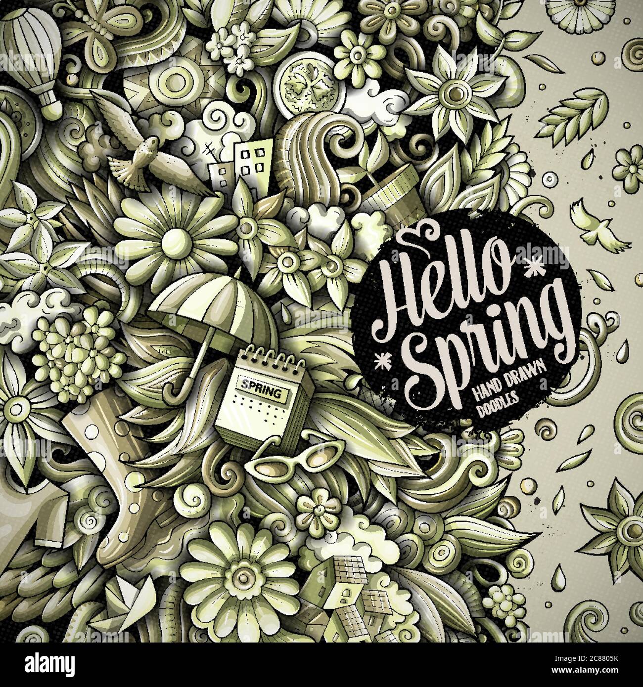 Spring hand drawn vector doodles illustration. Nature frame design ...