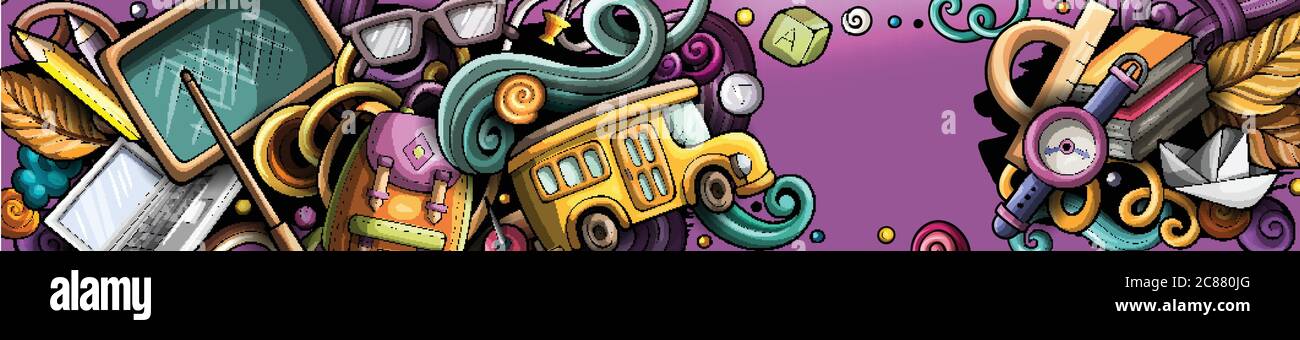 Cartoon cute colorful hand drawn doodles School background Stock Vector ...