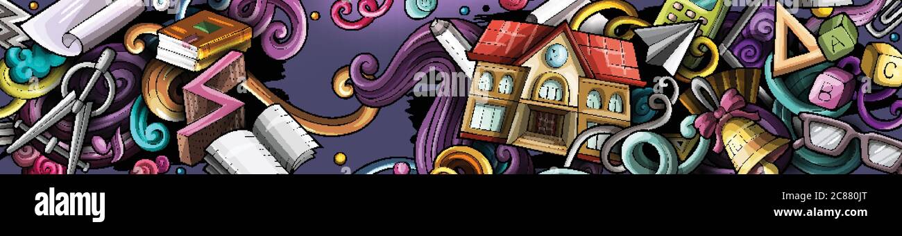 Cartoon cute colorful hand drawn doodles School background Stock Vector ...
