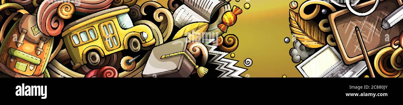 Cartoon cute colorful hand drawn doodles School background Stock Vector ...