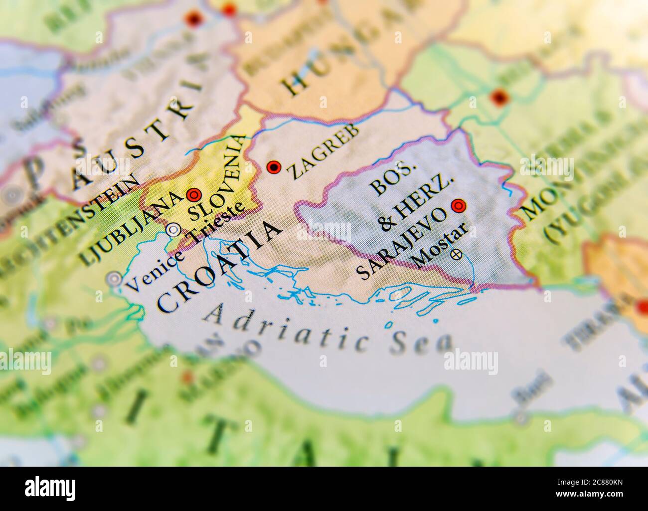 Geographic map of European country Croatia with important cities Stock ...