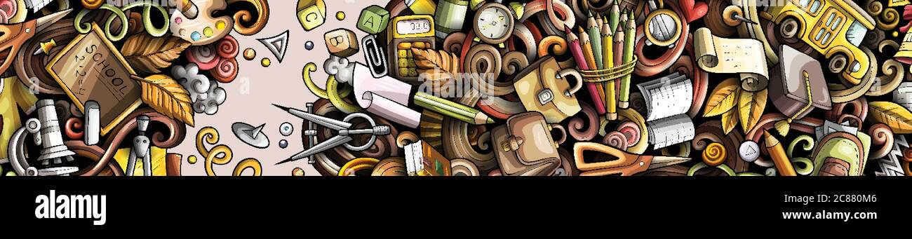 Cartoon cute colorful hand drawn doodles School background Stock Vector ...