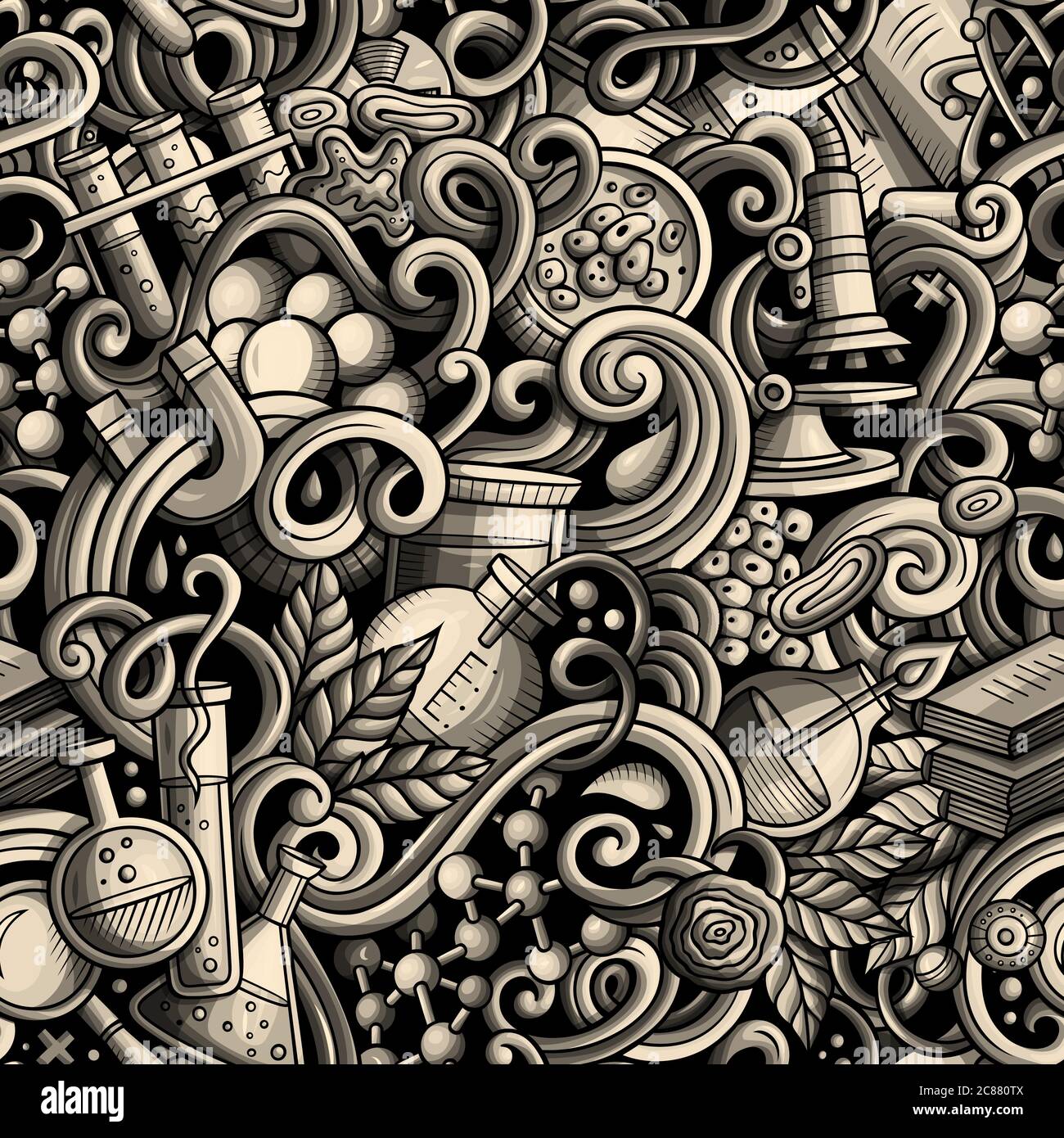 Cartoon cute doodles hand drawn Science seamless pattern Stock Vector ...