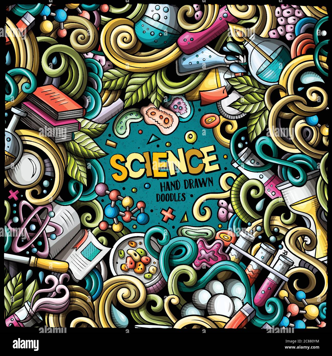 Cartoon cute doodles hand drawn Science frame Stock Vector Image & Art ...