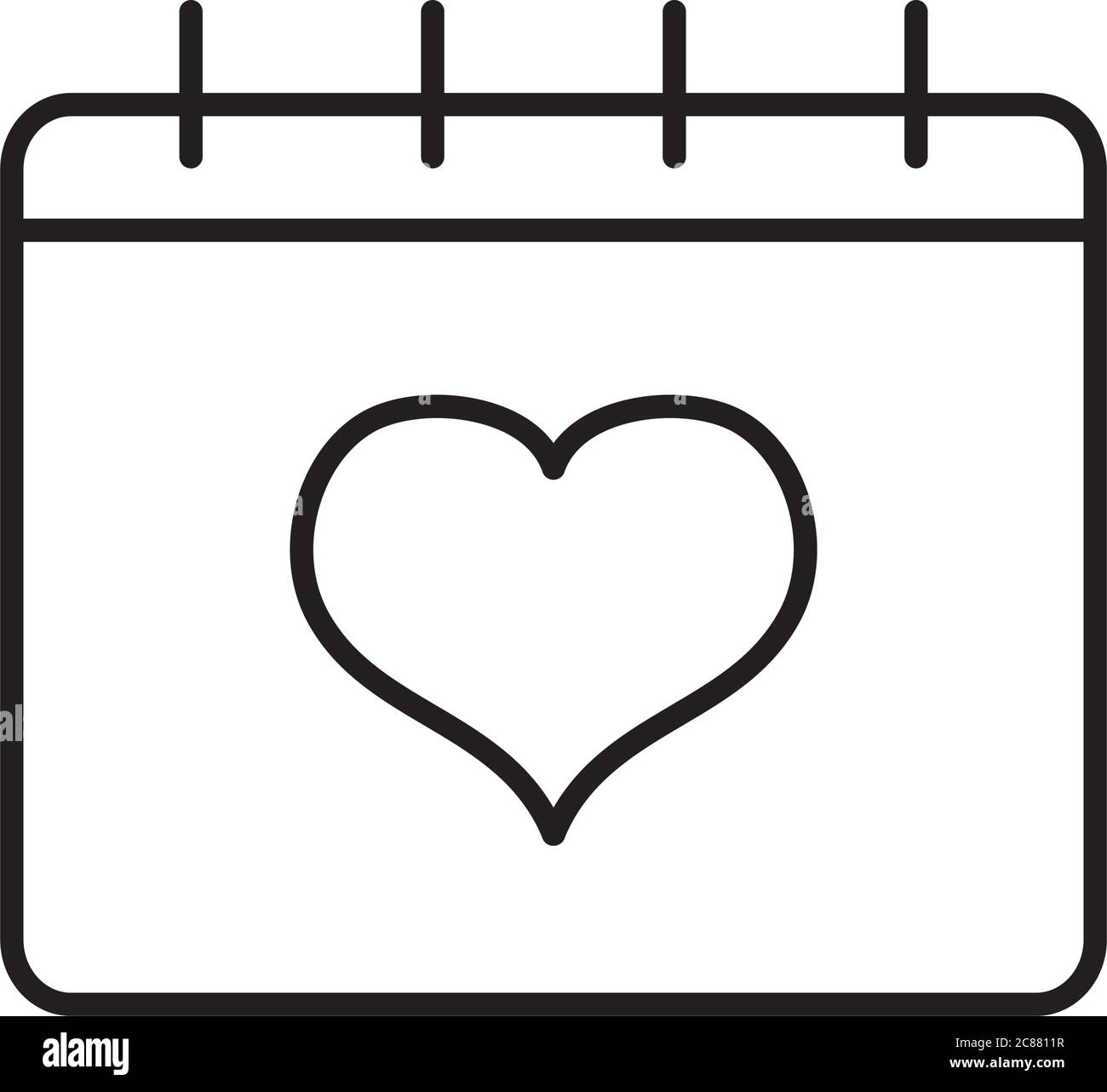 calendar with heart icon over white background, line style, vector ...