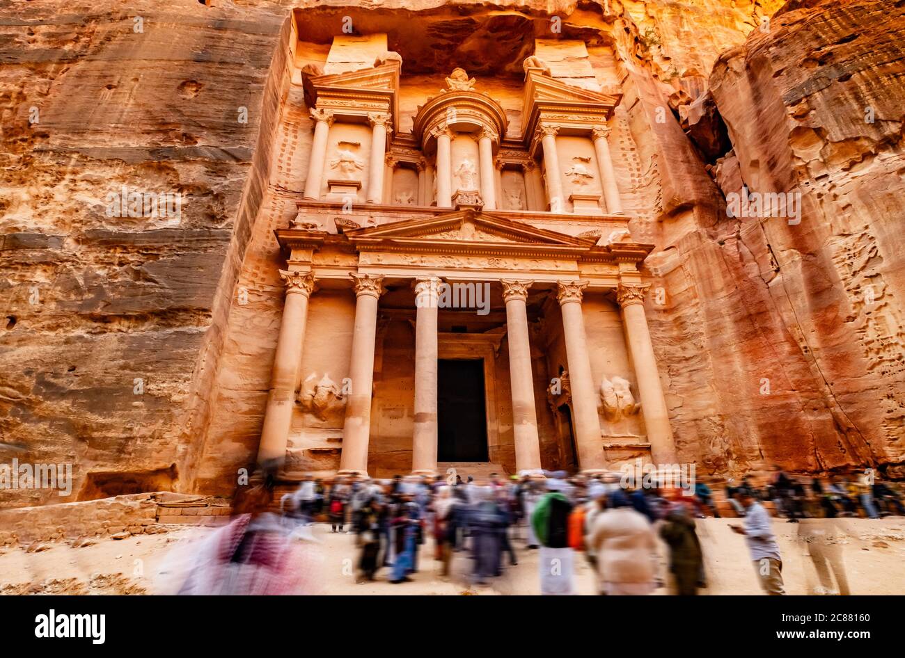 Large interesting tourist complex of the ancient city of Petra with ...