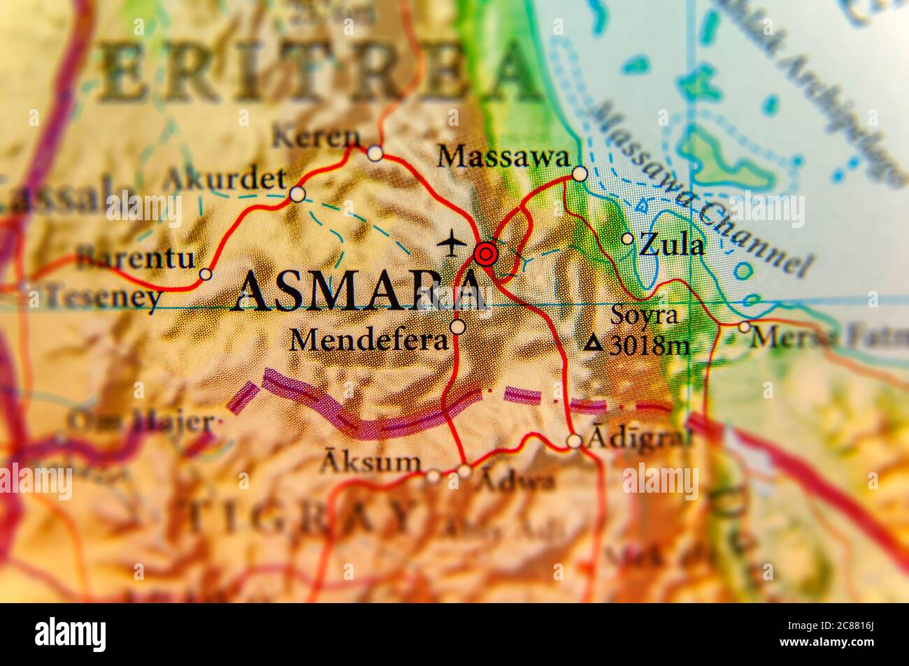 Geographic map of Eritrea with capital city Asmara Stock Photo - Alamy