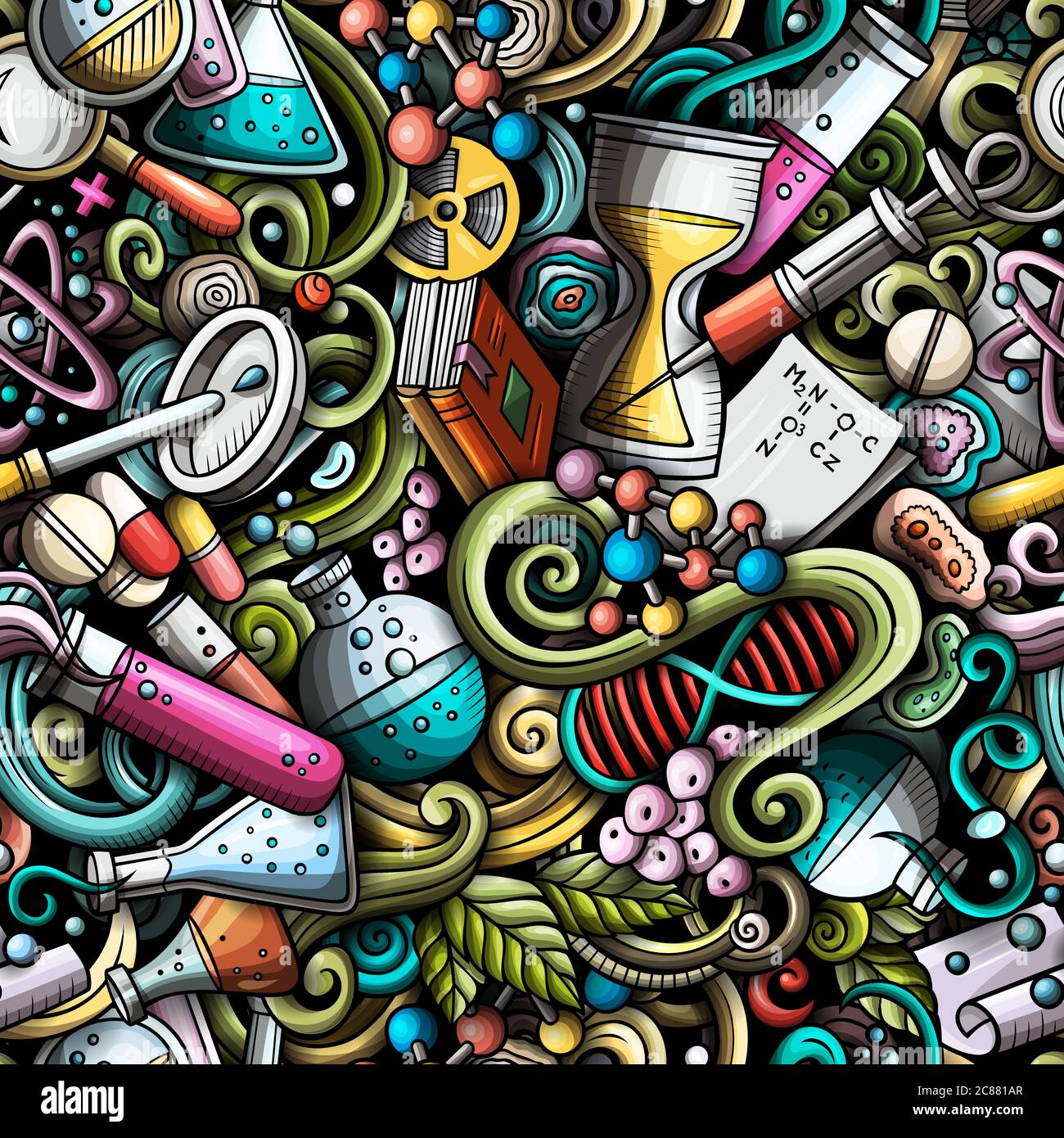 Science hand drawn doodles seamless pattern Stock Vector Image & Art ...