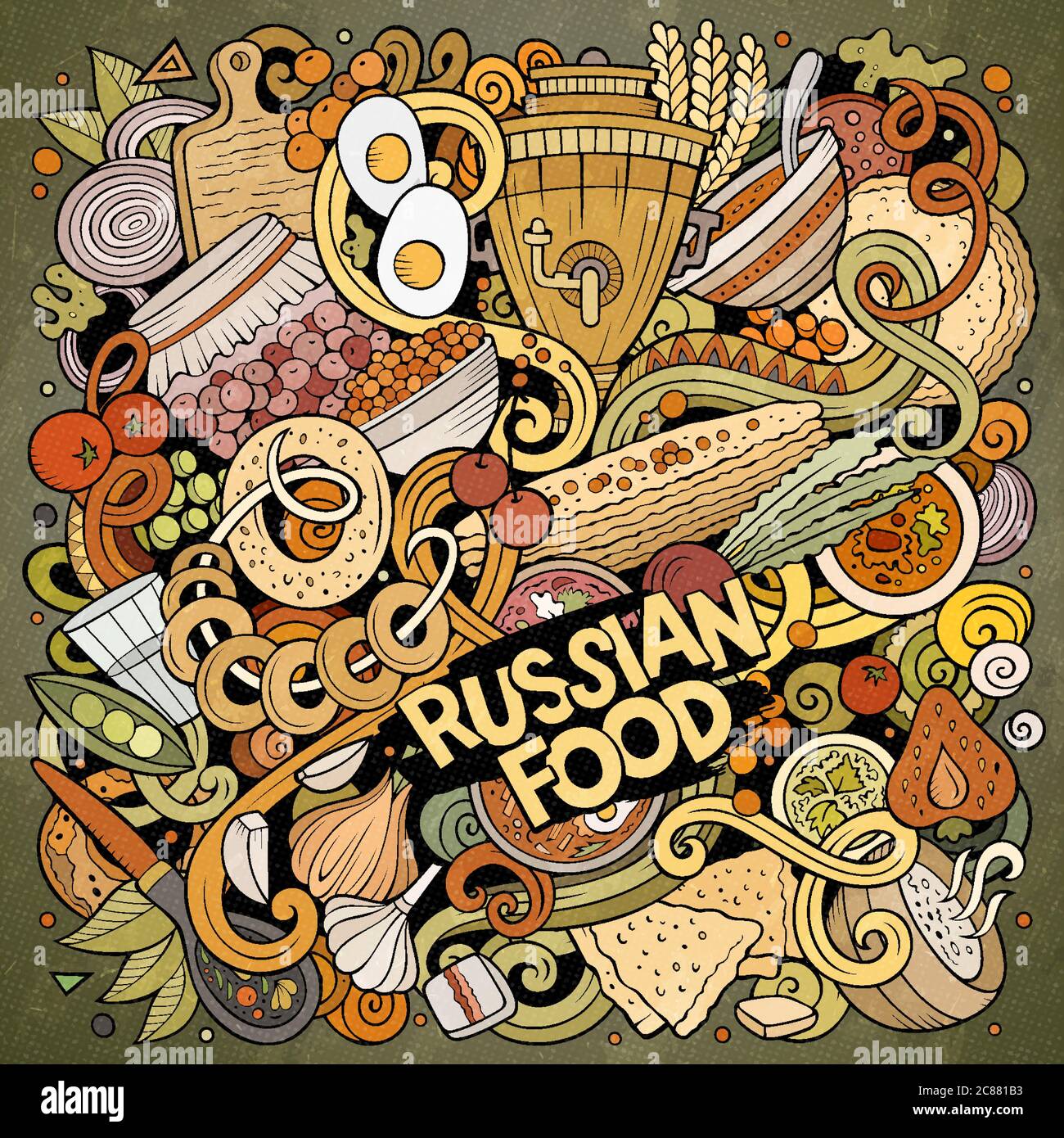 Russian food hand drawn vector doodles illustration. Russia cuisine ...