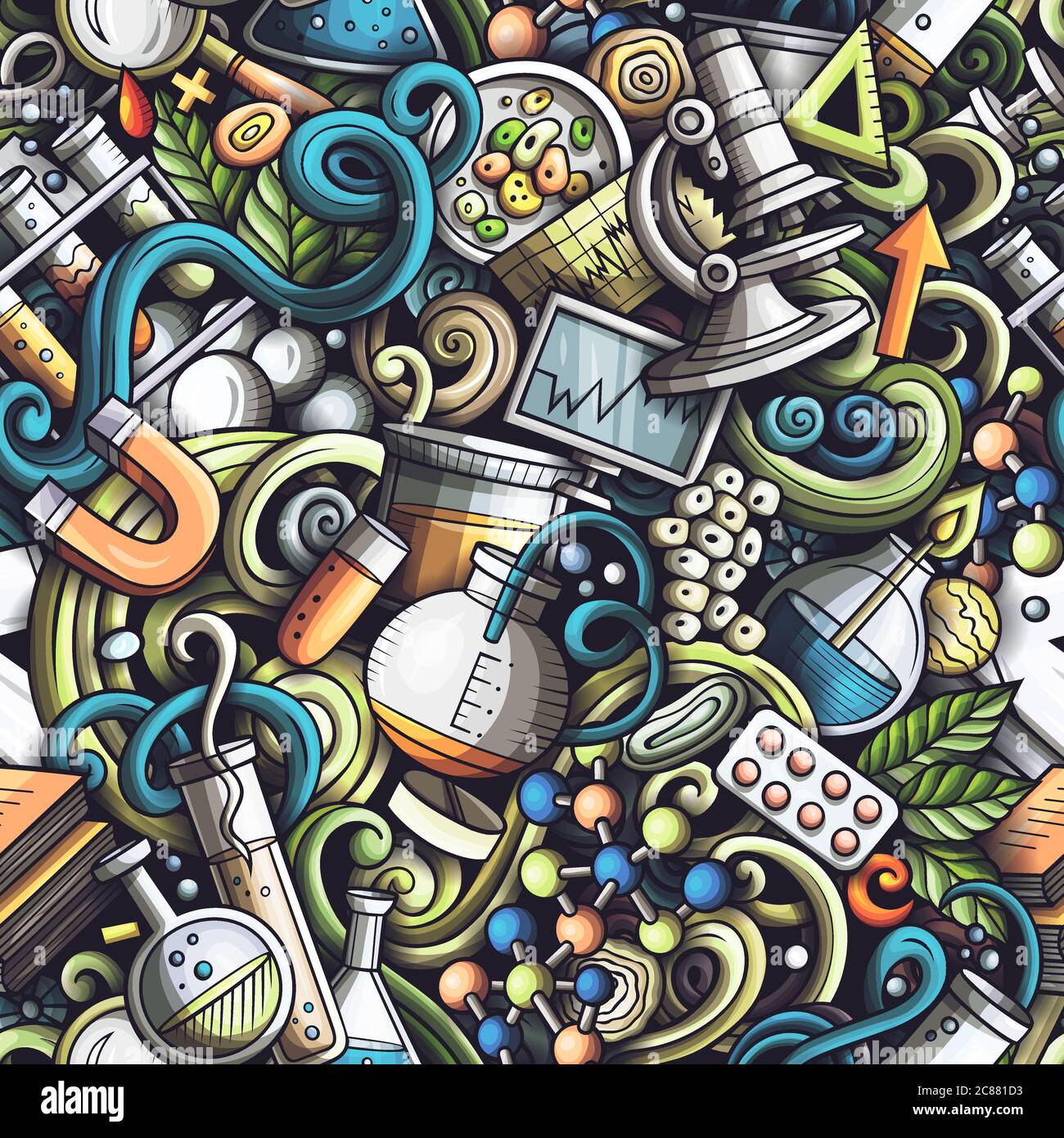 Science hand drawn doodles seamless pattern Stock Vector Image & Art ...