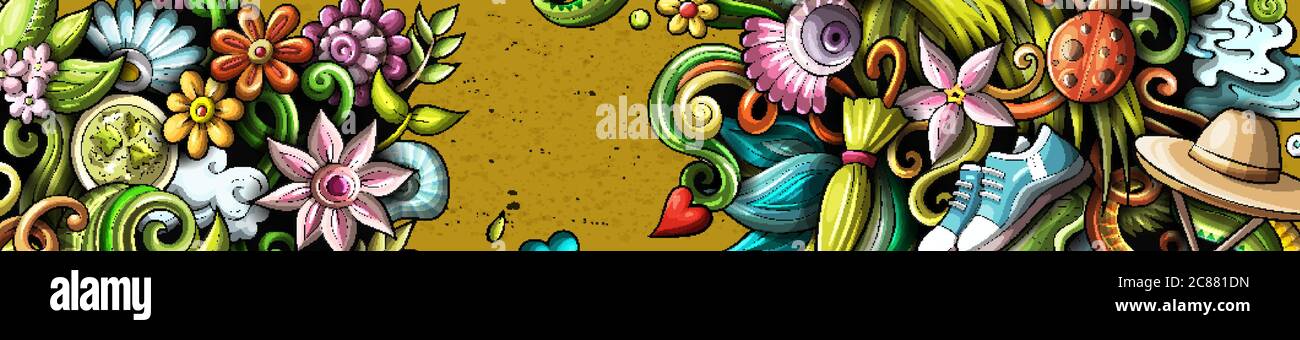 Spring hand drawn doodle banner. Cartoon detailed flyer Stock Vector ...