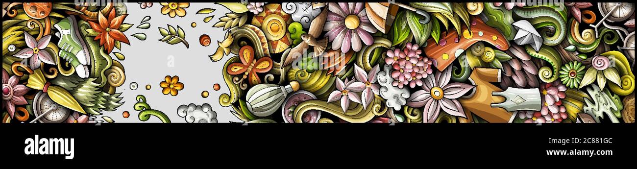 Spring hand drawn doodle banner. Cartoon detailed flyer Stock Vector ...