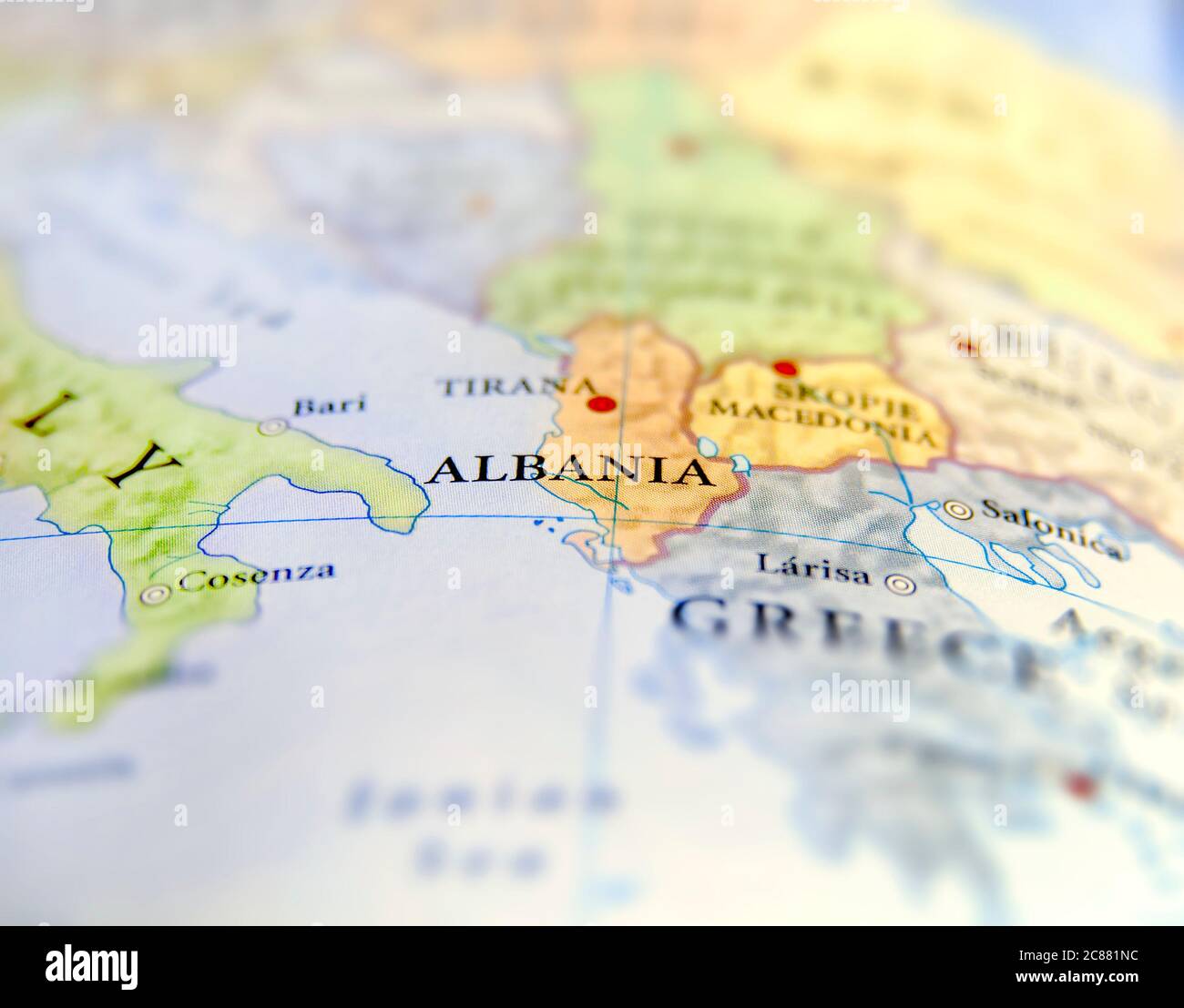Geographic map of European country Albania with important cities Stock ...