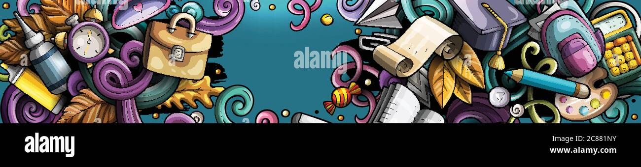 Cartoon cute colorful hand drawn doodles School background Stock Vector ...