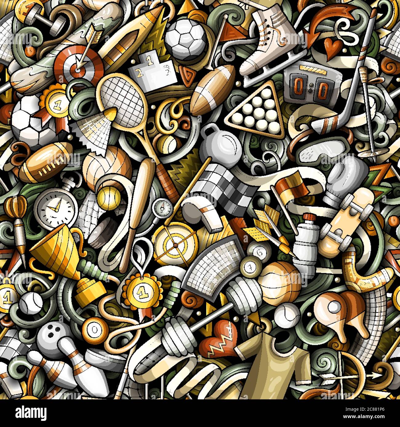 Sports hand drawn doodles seamless pattern. vector background Stock ...