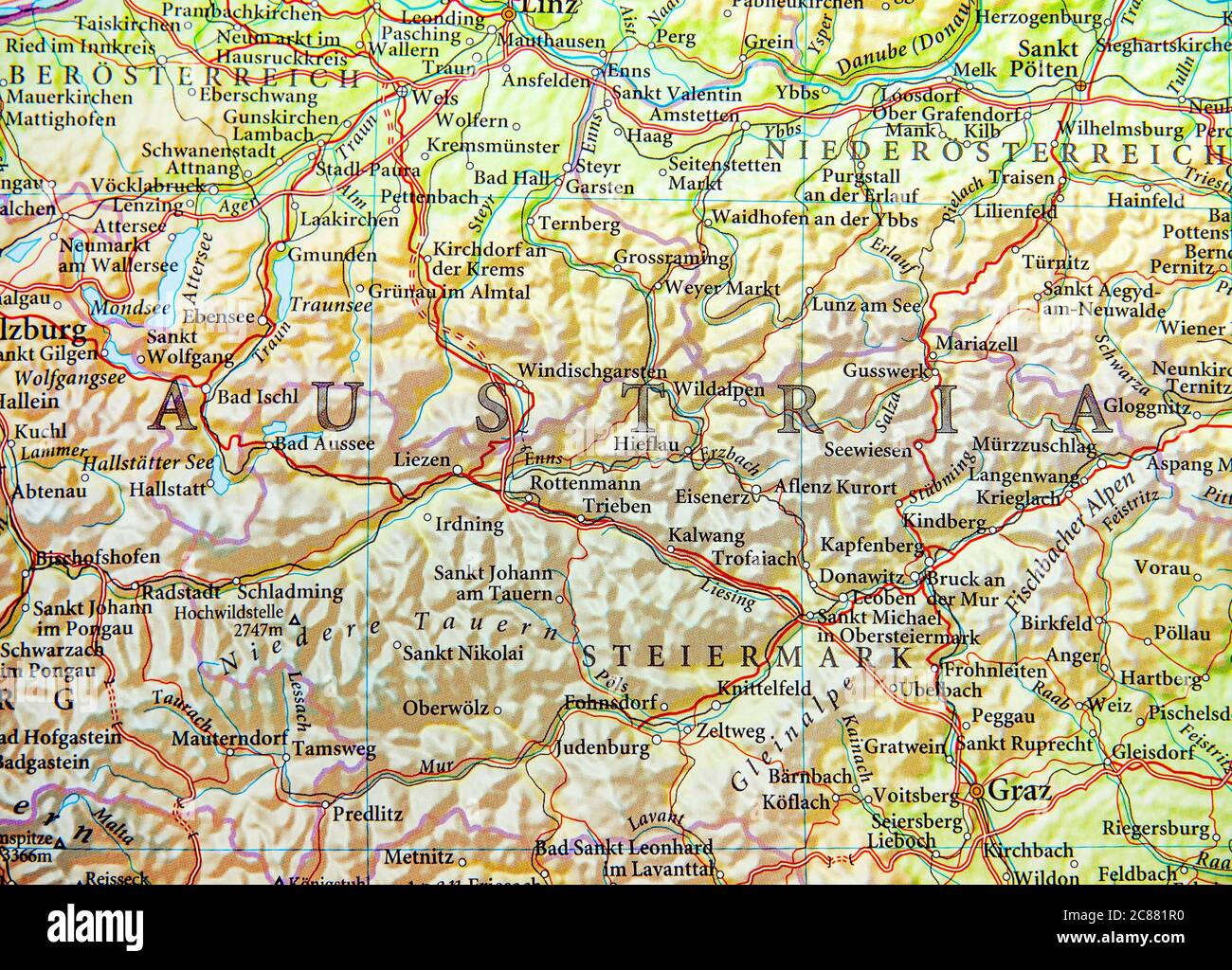 Geographic map of European country Austria with important cities Stock ...