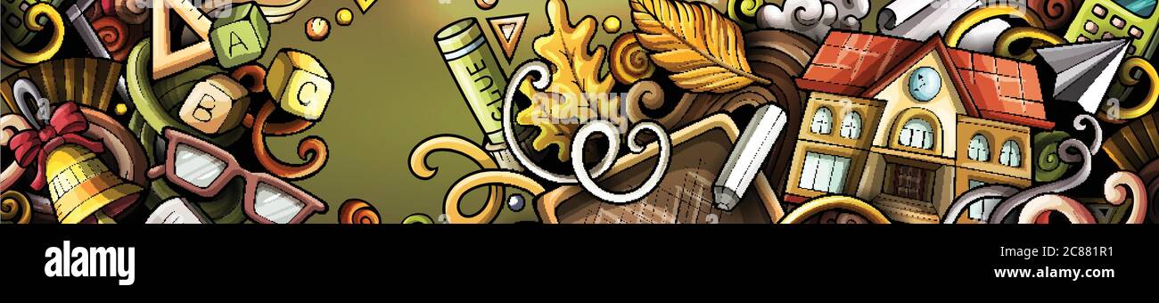 Cartoon cute colorful hand drawn doodles School background Stock Vector ...