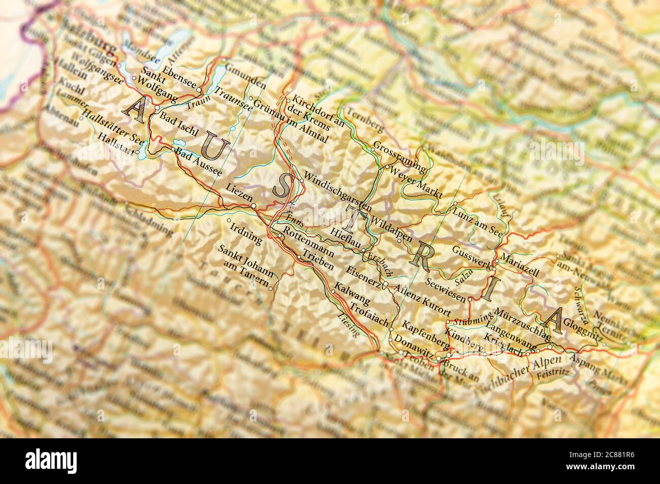 Geographic map of European country Austria with important cities Stock ...