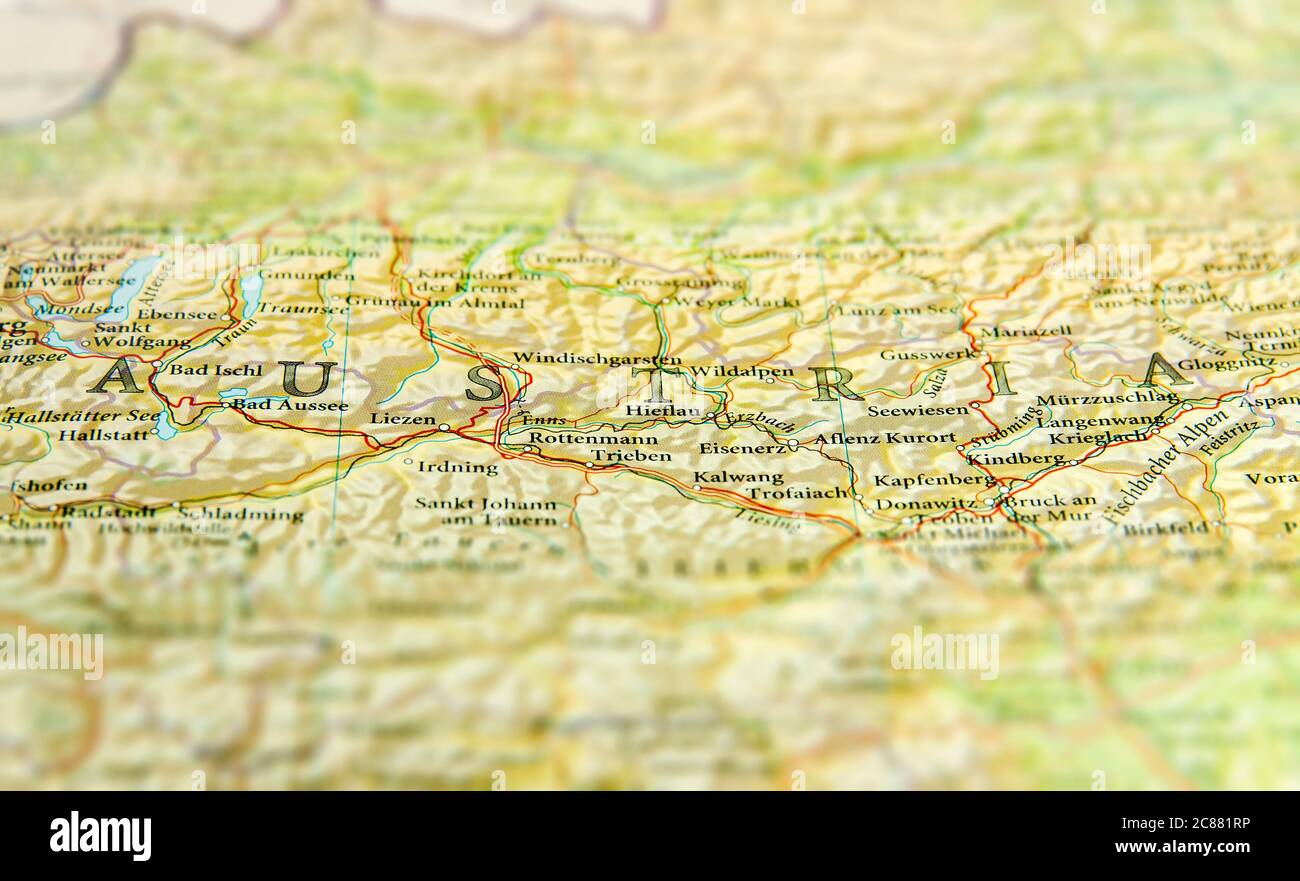 Geographic map of European country Austria with important cities Stock ...