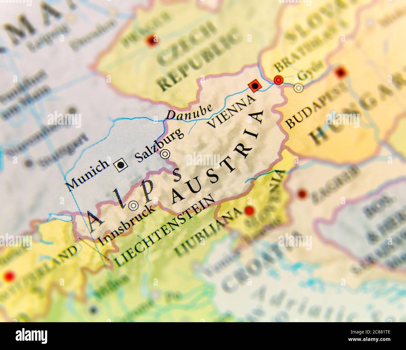 Geographic map of European country Austria with important cities Stock ...