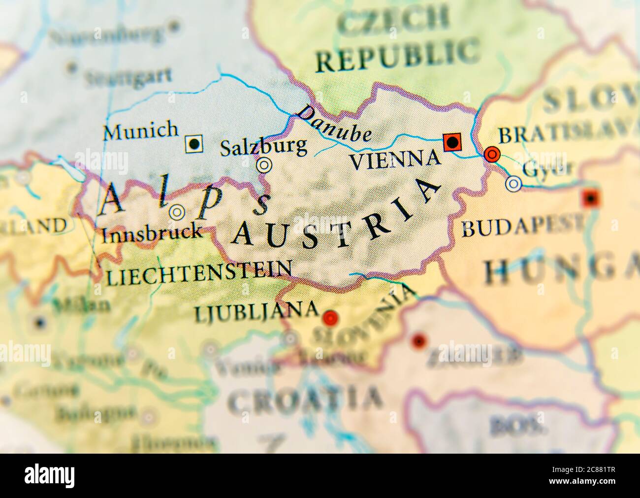 Geographic map of European country Austria with important cities Stock ...
