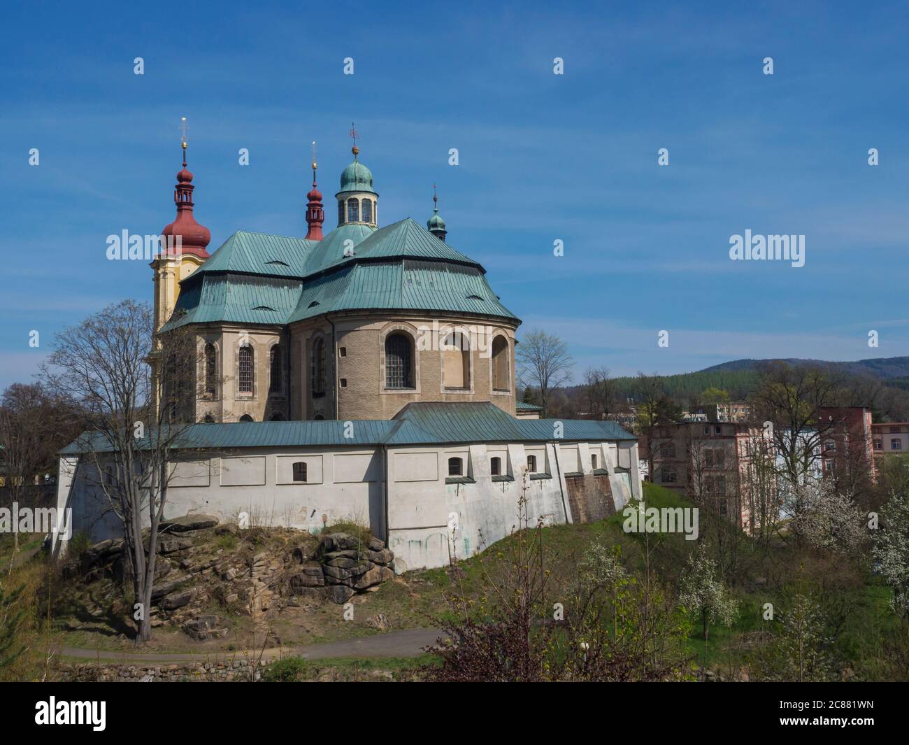 Baroque Basilica church of the Visitation Virgin Mary in spring, view ...
