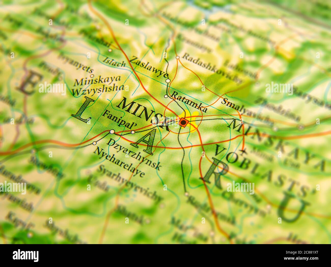 Geographic map of European country Belarus with capital city Minsk ...