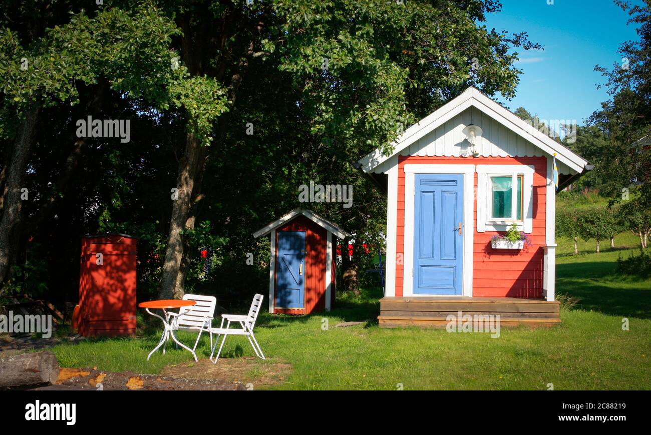 HIGH COAST HERITAGE, SWEDEN ON AUGUST 06, 2009. View of red, blue and ...