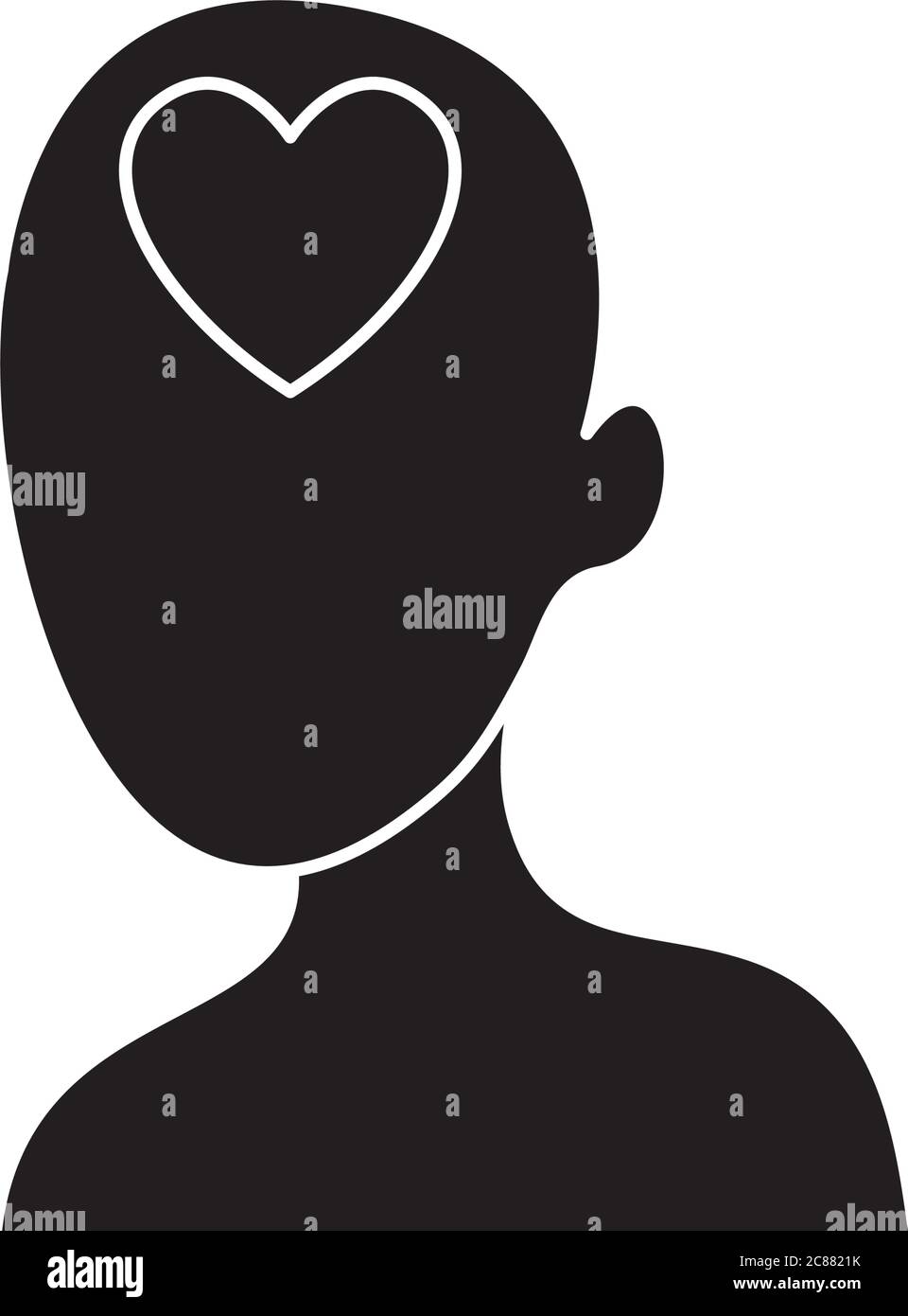 head with heart icon over white background, silhouette style, vector ...