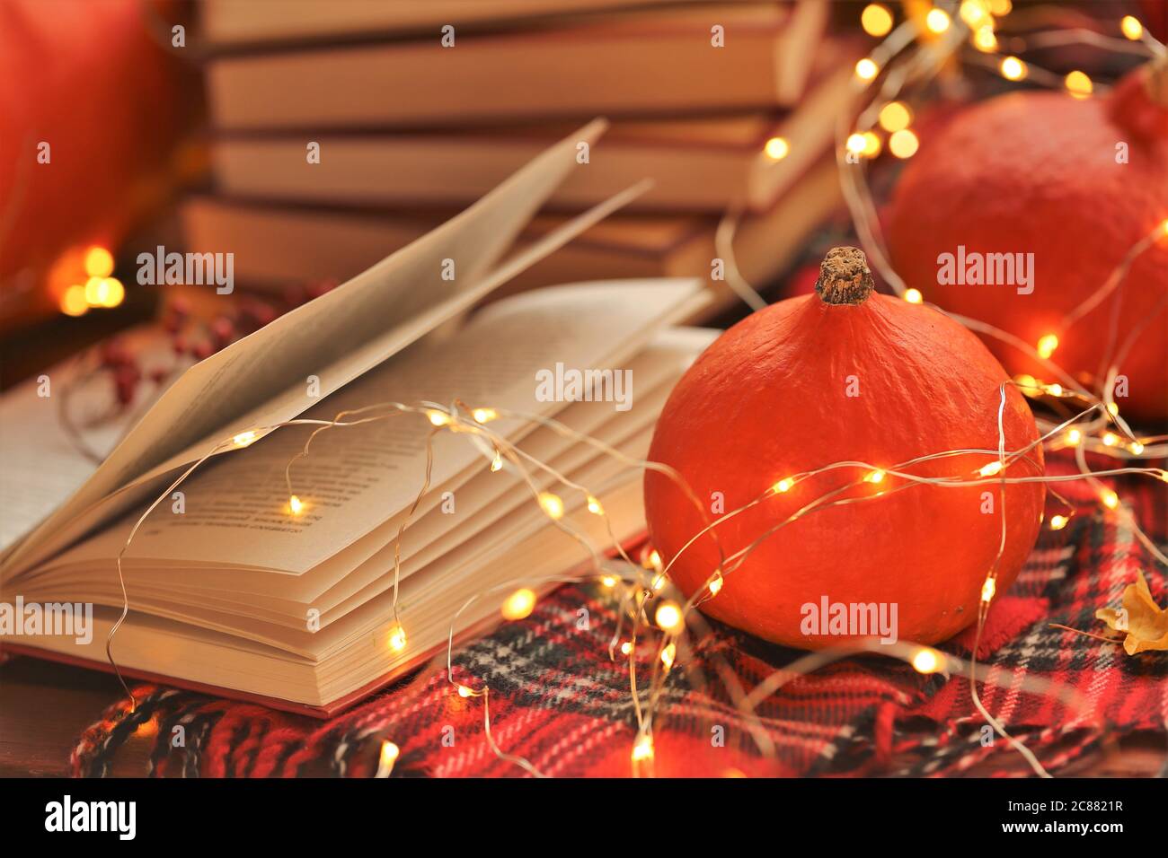 Autumn books.Autumn cozy reading.Stack of books Stock Photo - Alamy