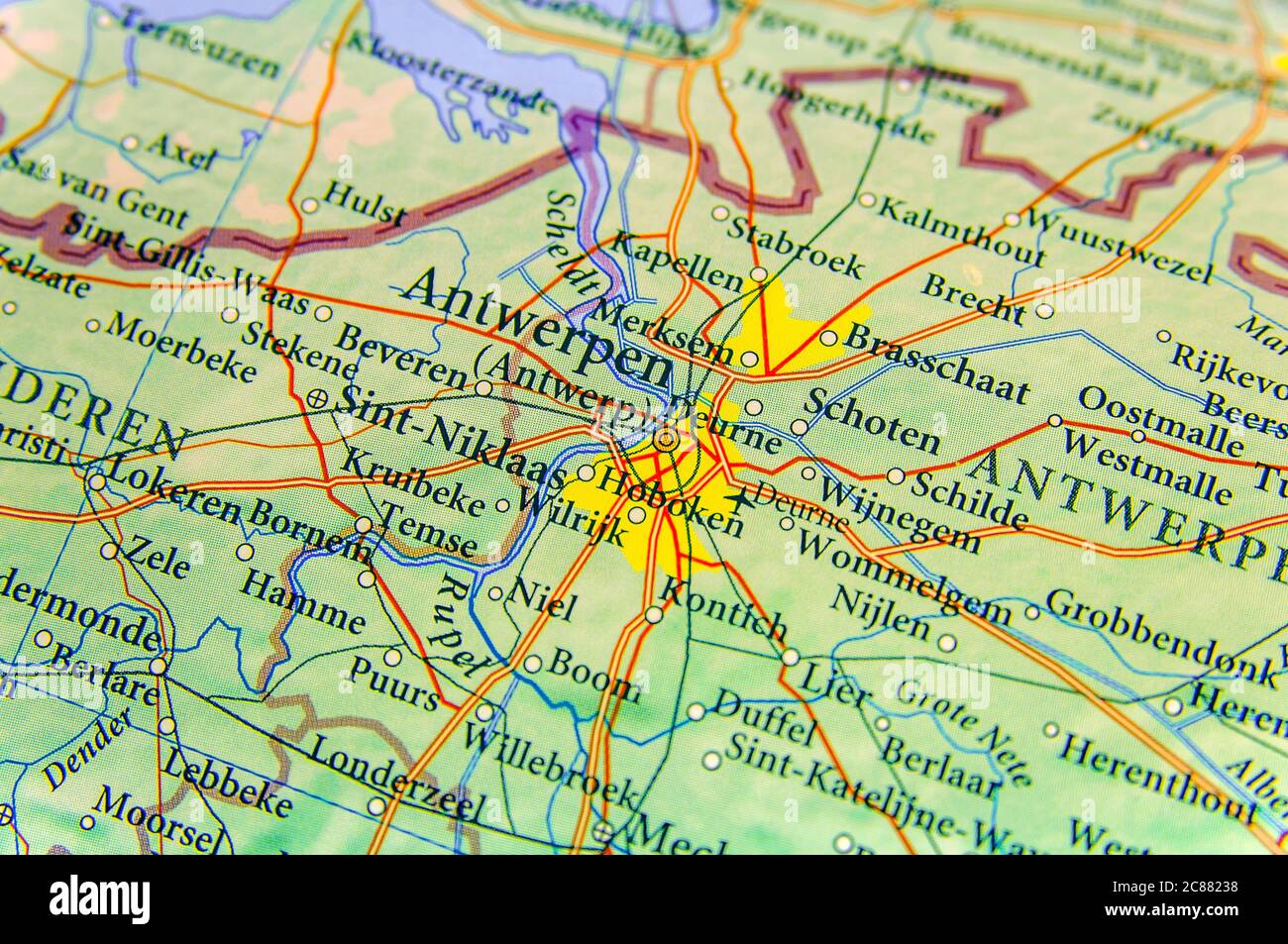 Geographic map of European country Belgium with Antwerpen city Stock ...