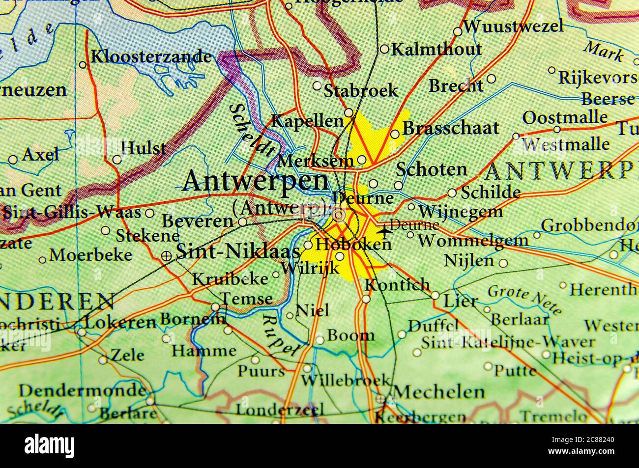 Geographic map of European country Belgium with Antwerpen city Stock ...