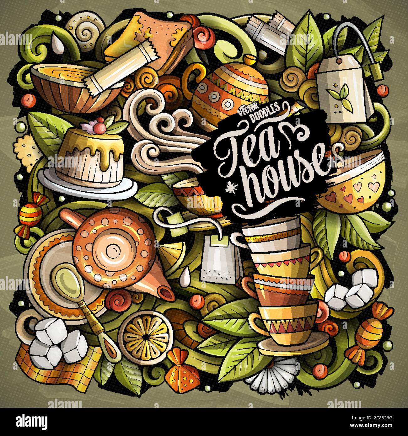 Cartoon vector doodles Tea time illustration Stock Vector Image & Art ...