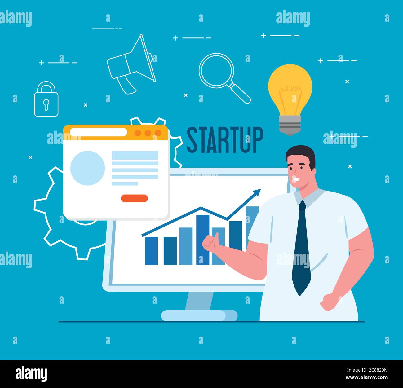 business start up concept, banner, business object startup process ...
