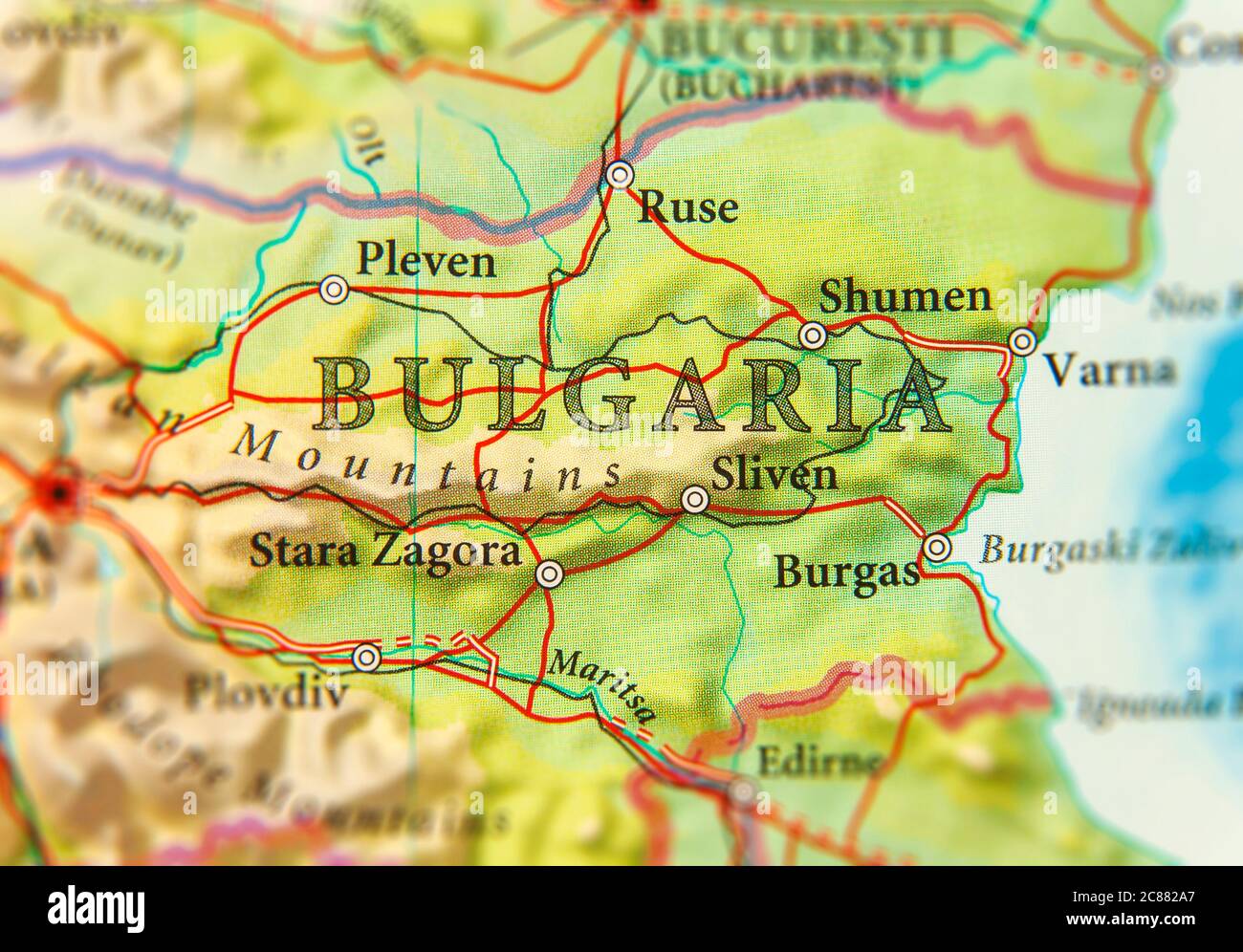 Geographic map of European country Bulgaria with important cities Stock ...