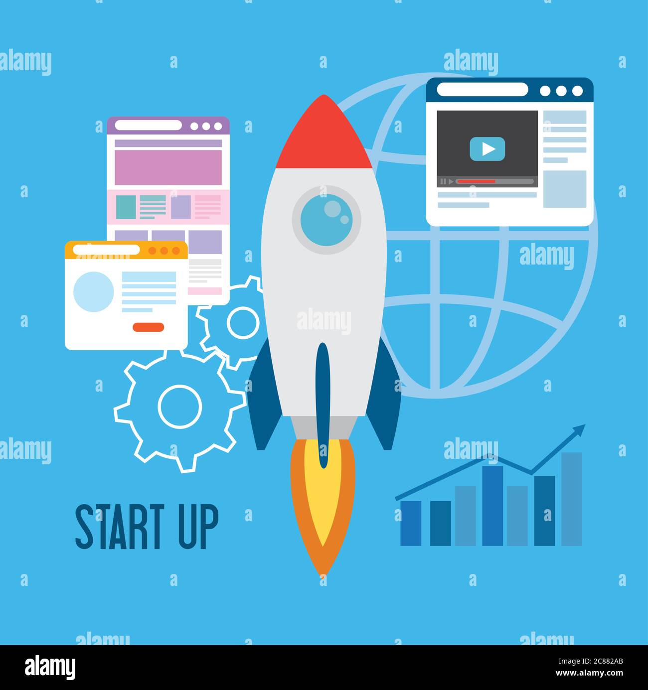 business start up concept, banner, business object startup process ...