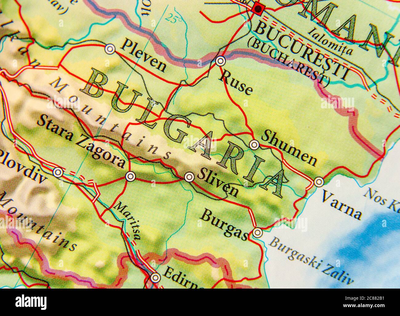 Geographic map of European country Bulgaria with important cities Stock ...